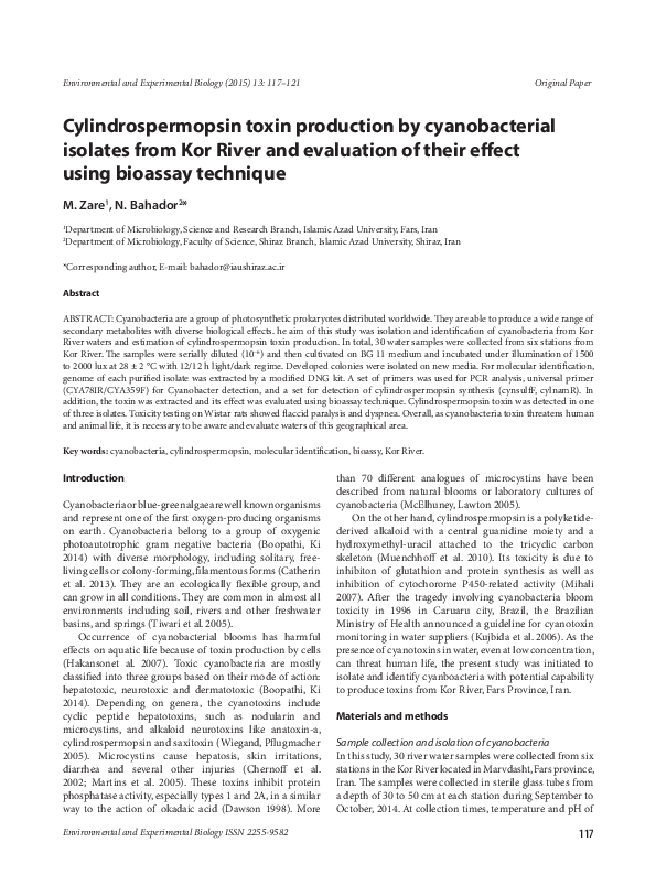 (PDF) Cylindrospermopsin toxin production by cyanobacterial isolates ...