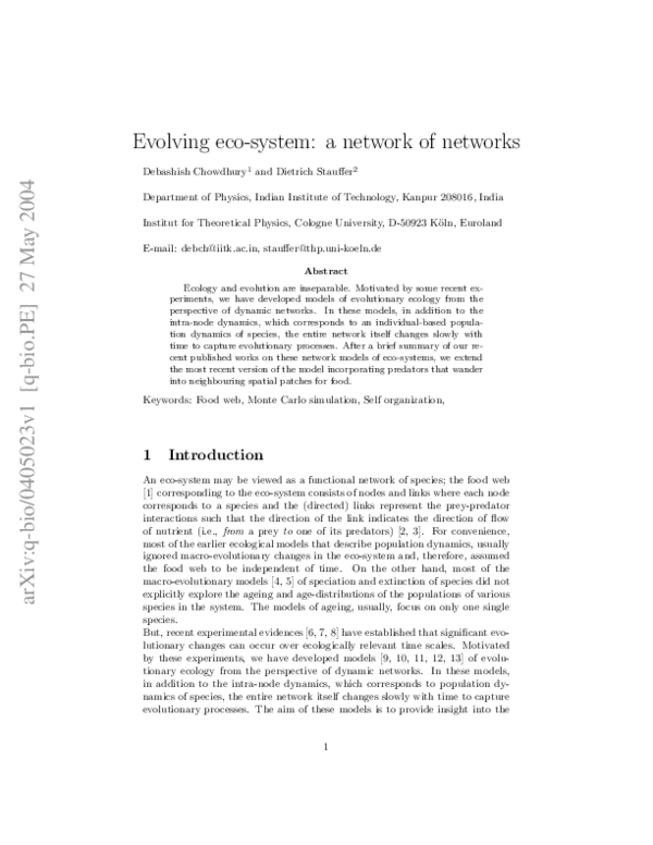 (PDF) Evolving eco-system: a network of networks