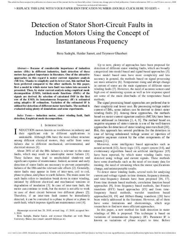 Pdf Detection Of Stator Short Circuit Faults In Induction Motors