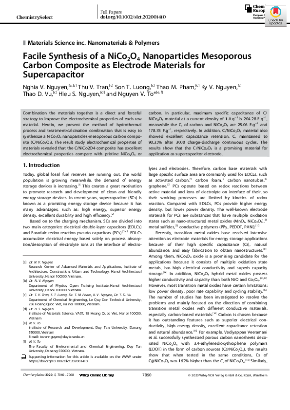 (PDF) Facile Synthesis of a NiCo2O4 Nanoparticles Mesoporous Carbon Composite as Electrode ...
