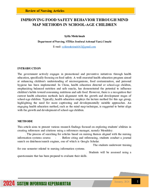 (DOC) IMPROVING FOOD SAFETY BEHAVIOR THROUGH MIND MAP METHODS IN SCHOOL ...