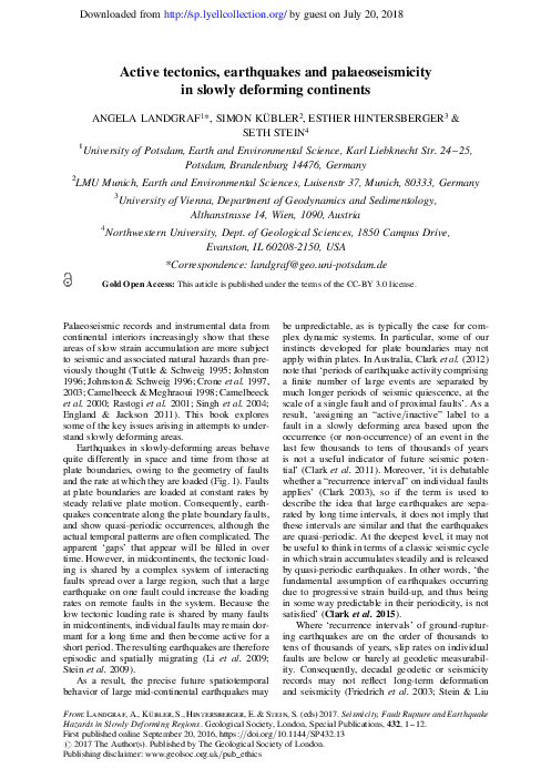 (PDF) Active tectonics, earthquakes and palaeoseismicity in slowly ...
