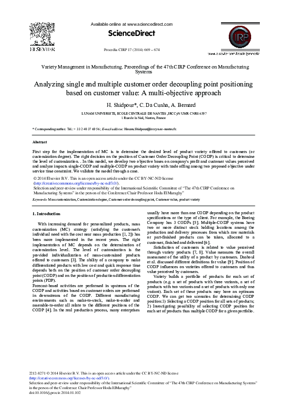 Pdf Analyzing Single And Multiple Customer Order Decoupling Point Positioning Based On