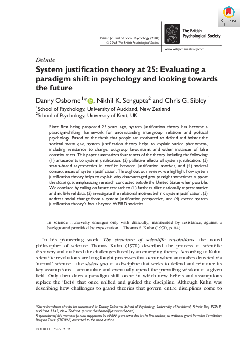 (PDF) System justification theory at 25: Evaluating a paradigm shift in psychology and looking ...