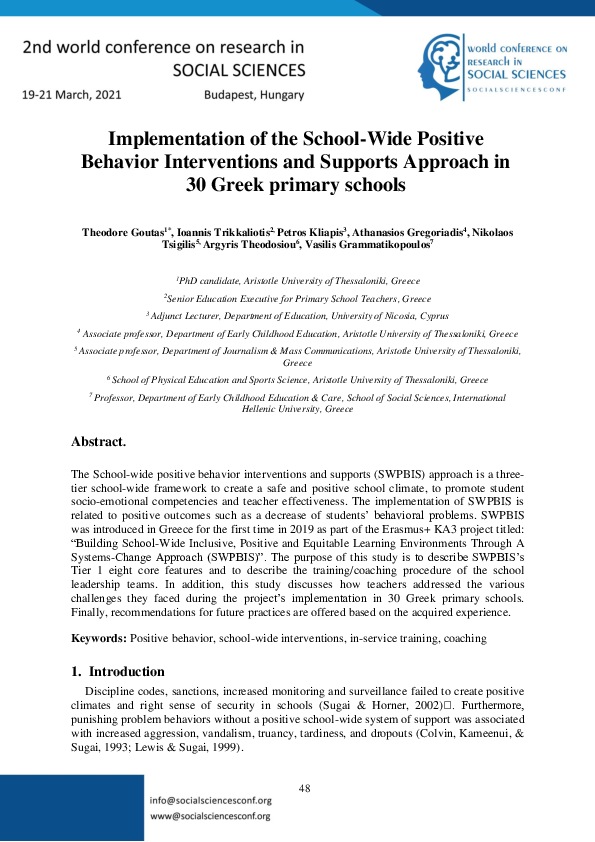 (PDF) Implementation of the School-Wide Positive Behavior Interventions and Supports Approach in ...