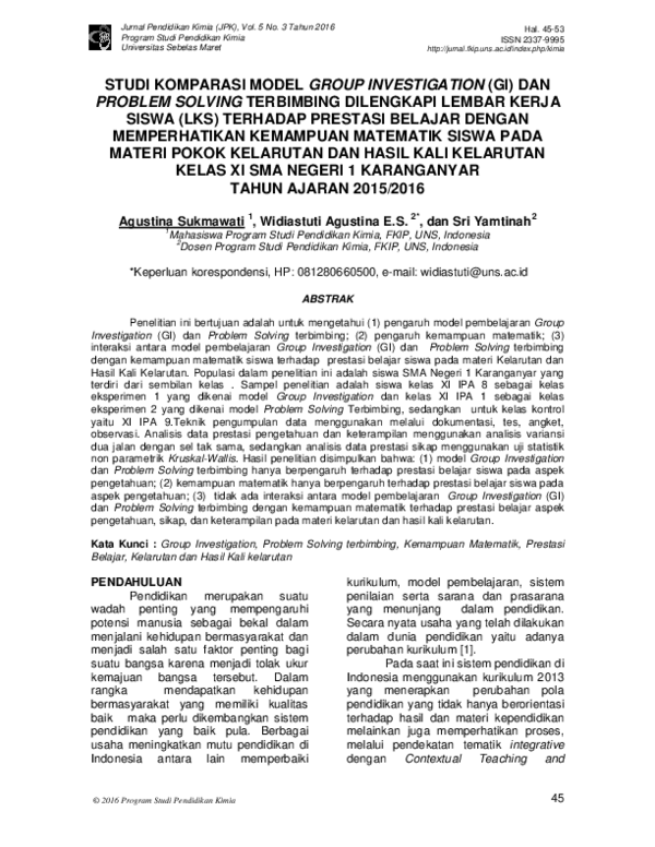 (PDF) Studi Komparasi Model Group Investigation (Gi) Dan Problem Solving Terbimbing Dilengkapi ...