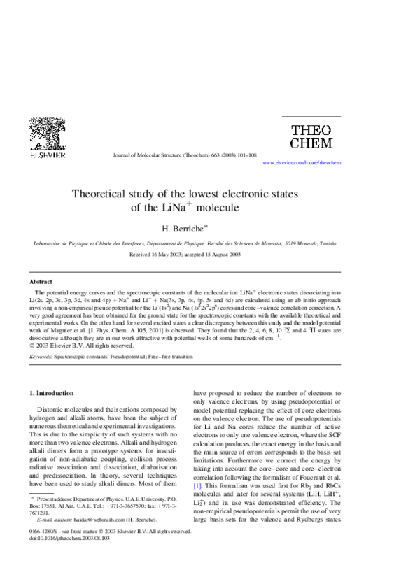 (PDF) Theoretical study of the lowest electronic states of the LiNa+ ...