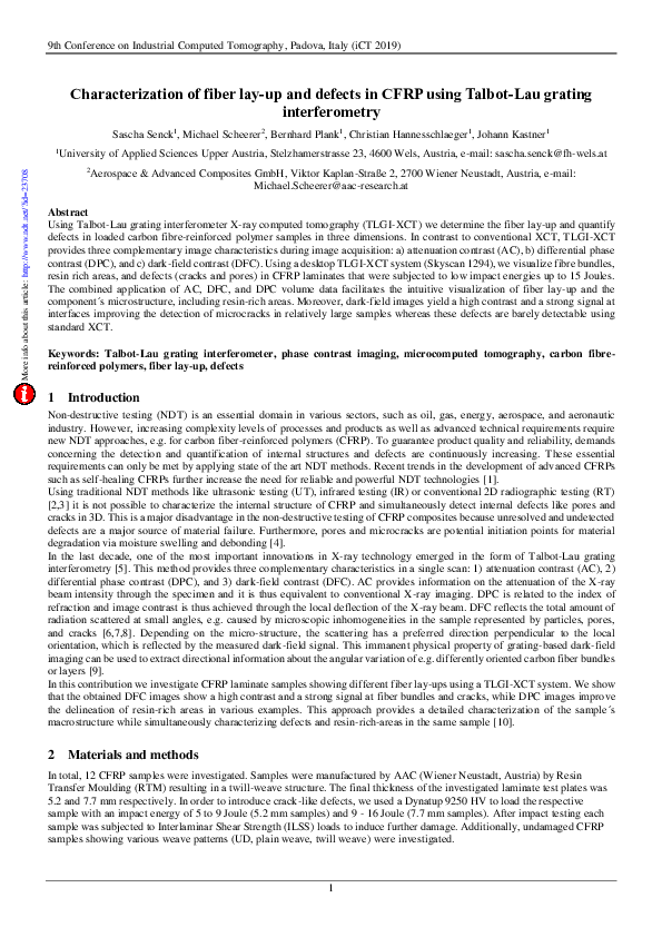 (PDF) Characterisation of fiber lay-up and defects in CFRP using Talbot ...
