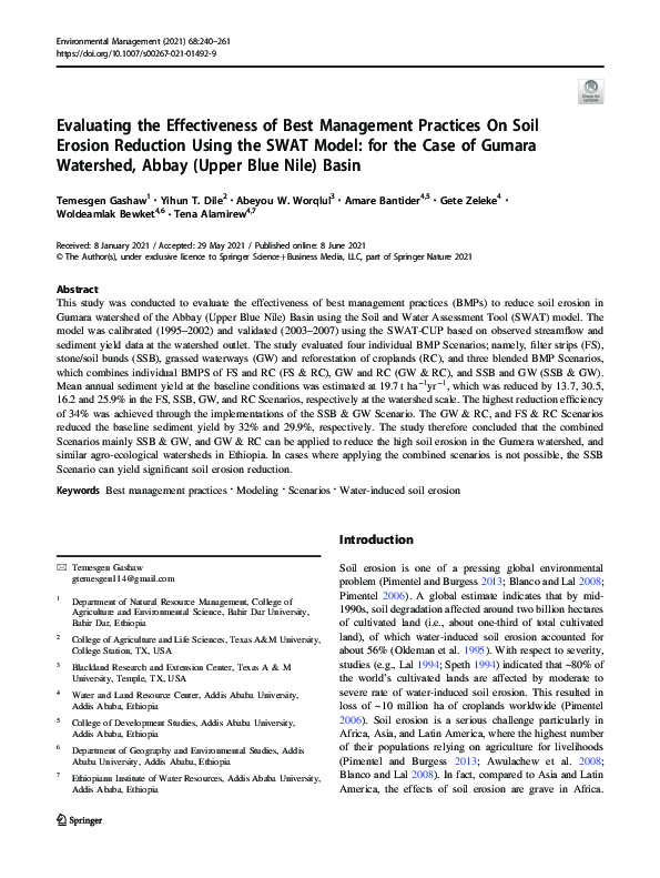 (PDF) Evaluating the Effectiveness of Best Management Practices On Soil Erosion Reduction Using ...