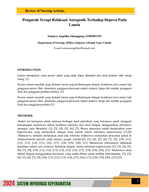 (PDF) Pengaruh Terapi Relaksasi Autogenik Terhadap Depresi Pada Lansia