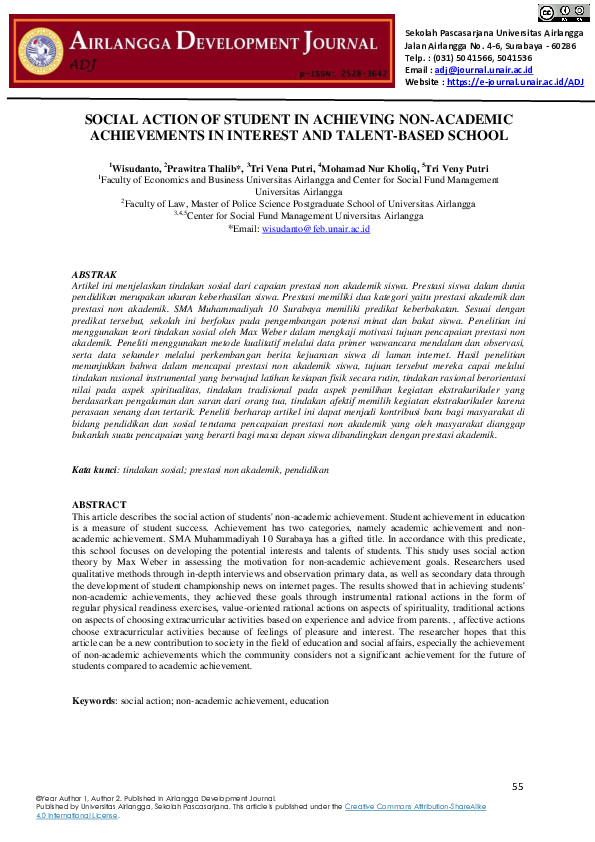 (PDF) Social Action Of Student In Achieving Non-Academic Achievements In Interest And Talent ...