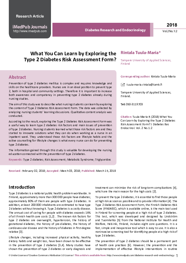 (PDF) What You Can Learn by Exploring the Type 2 Diabetes Risk ...