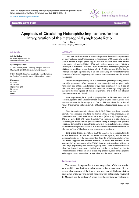 (PDF) Apoptosis of Circulating Heterophils; Implications for the ...