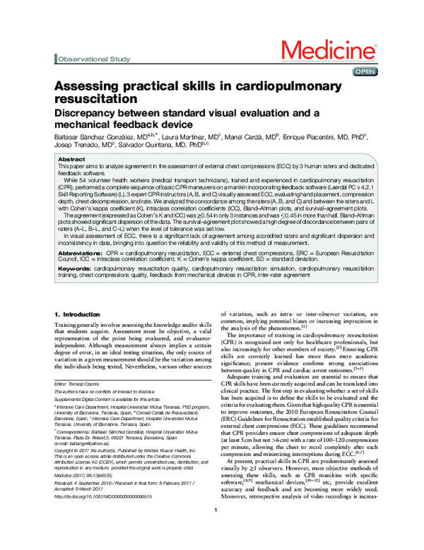 (PDF) Assessing practical skills in cardiopulmonary resuscitation: Discrepancy between standard ...