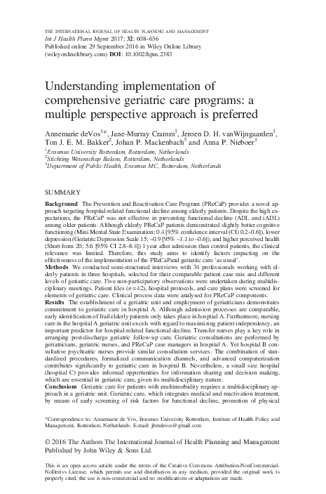 (PDF) Understanding implementation of comprehensive geriatric care ...