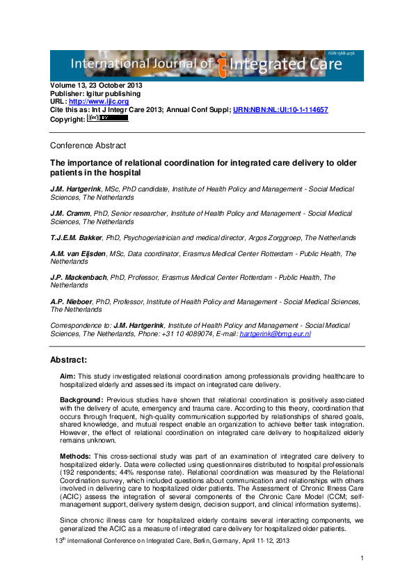 (PDF) The importance of relational coordination for integrated care ...