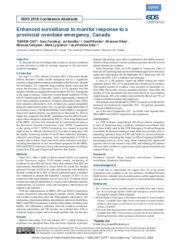 (PDF) Enhanced surveillance to monitor response to a provincial overdose emergency, Canada | Jat ...