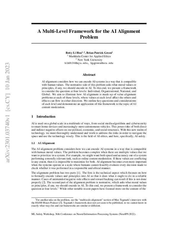 (PDF) A Multi-Level Framework for the AI Alignment Problem