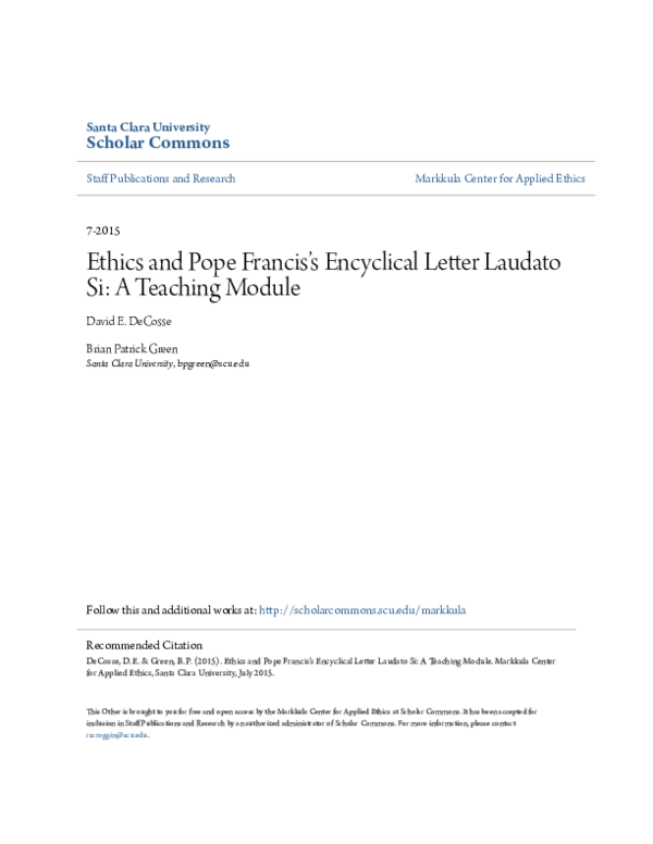 (PDF) Ethics and Pope Francis’s Encyclical Letter Laudato Si: A ...