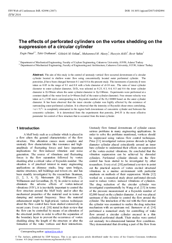 (PDF) The effects of perforated cylinders on the vortex shedding on the ...