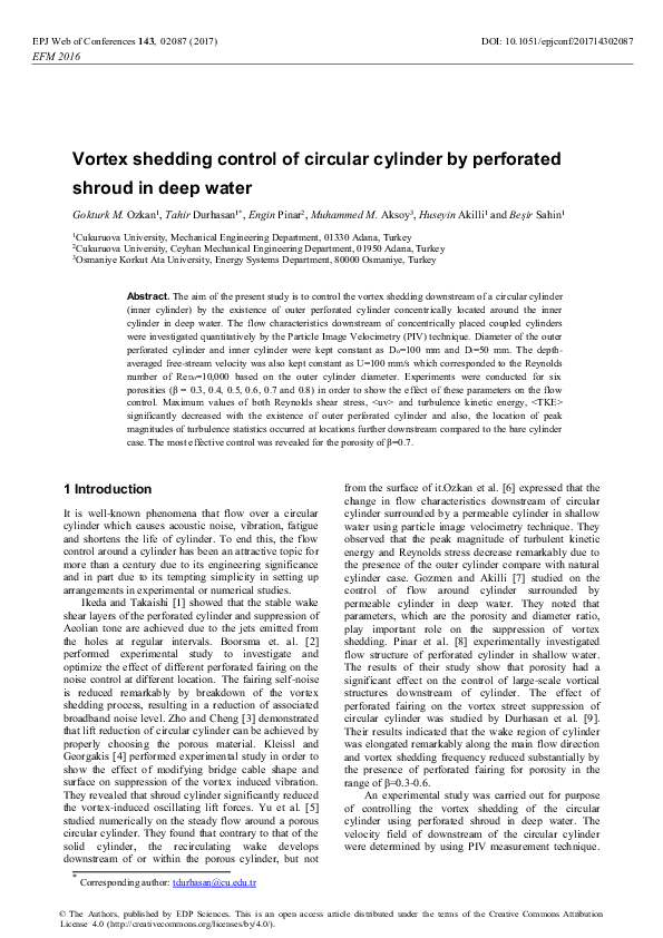 (PDF) Vortex shedding control of circular cylinder by perforated shroud ...