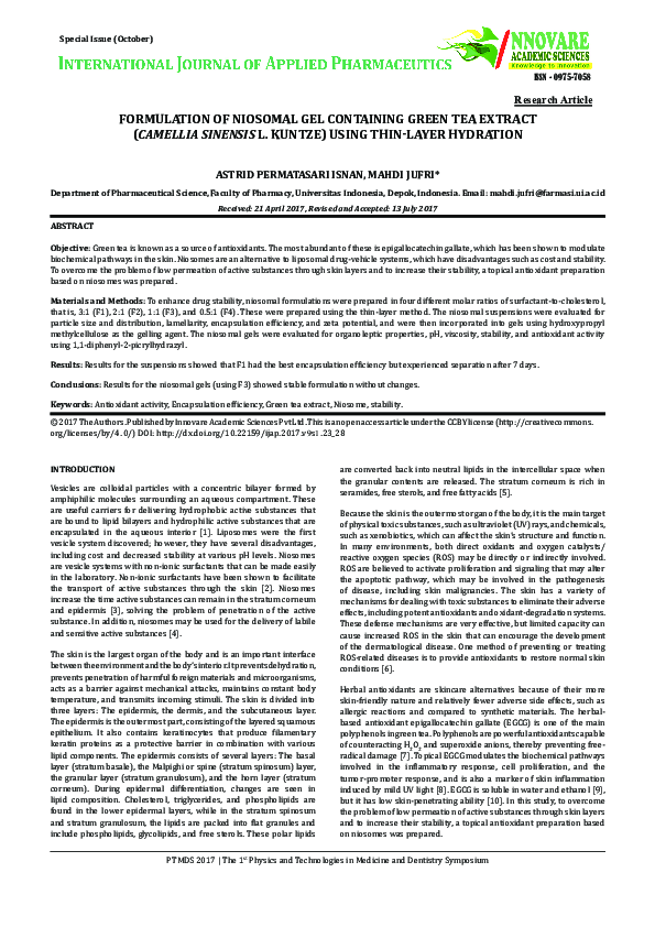 (PDF) Formulation of Niosomal Gel Containing Green Tea Extract ...
