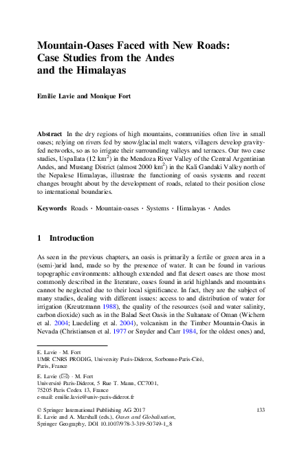 (PDF) Mountain-Oases Faced with New Roads: Case Studies from the Andes and the Himalayas