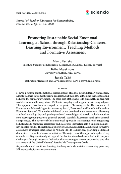 (PDF) Promoting Sustainable Social Emotional Learning at School through ...