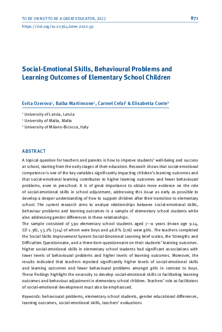 (PDF) Social-Emotional Skills, Behavioural Problems and Learning ...
