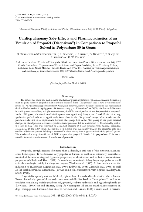 (PDF) Cardiopulmonary Side‐Effects and Pharmacokinetics of an Emulsion ...