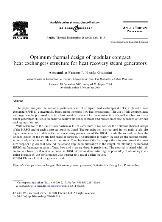 (PDF) Optimum thermal design of modular compact heat exchangers ...