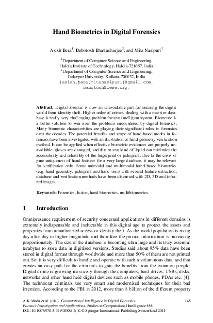 (PDF) Hand Biometrics in Digital Forensics