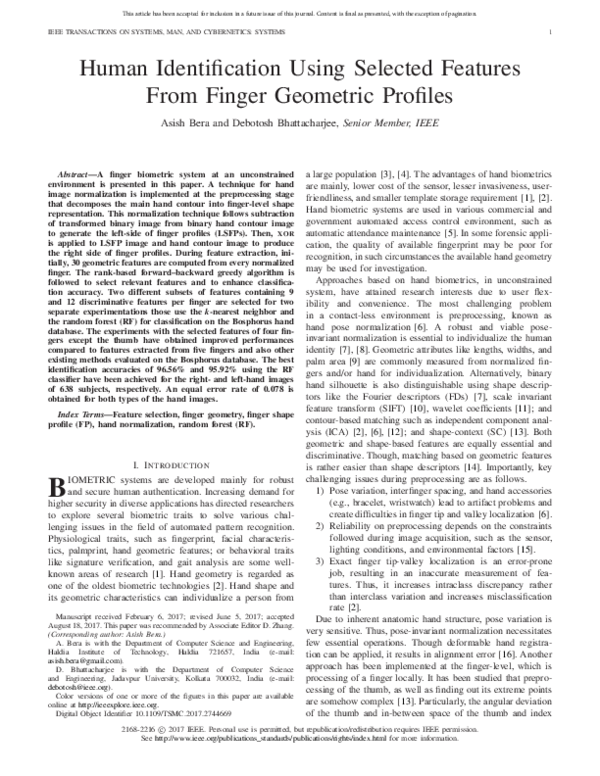 (PDF) Human Identification Using Selected Features From Finger ...