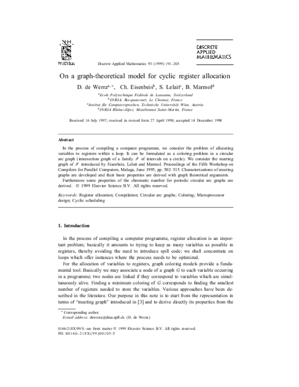 (PDF) On a graph-theoretical model for cyclic register allocation