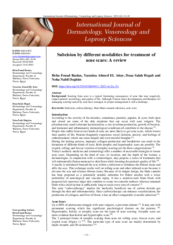 (PDF) Comparison between subcision with carboxytherapy and blunt blade ...
