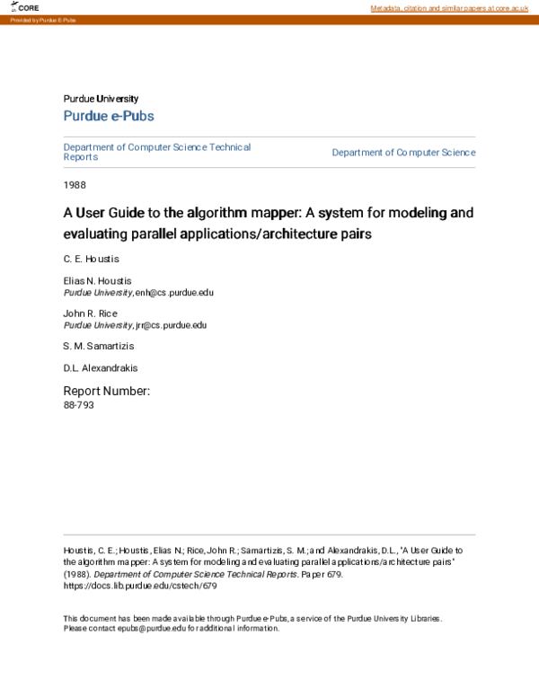 (PDF) A User Guide to the algorithm mapper: A system for modeling and evaluating parallel ...