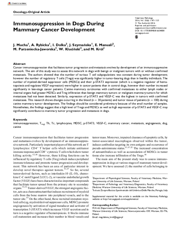 (PDF) Immunosuppression in Dogs During Mammary Cancer Development