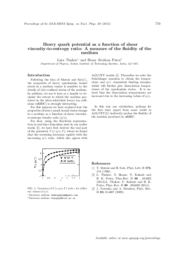 (PDF) Heavy quark potential as a function of shear viscosity-to-entropy ratio: A measure of the ...