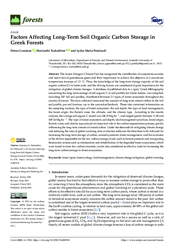 (PDF) Factors Affecting Long-Term Soil Organic Carbon Storage in Greek Forests | Marianthi ...