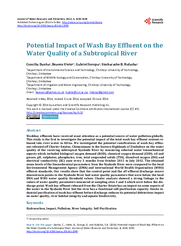 (PDF) Potential Impact of Wash Bay Effluent on the Water Quality of a ...