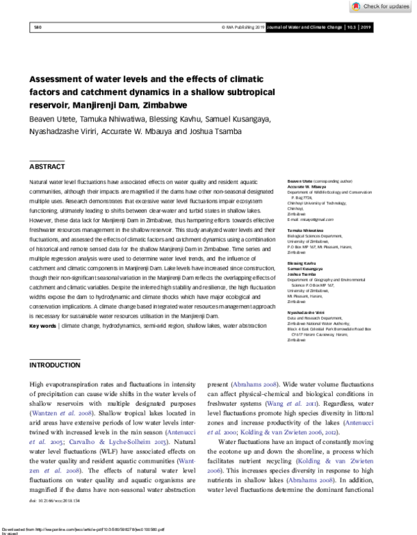 (PDF) Assessment of water levels and the effects of climatic factors ...