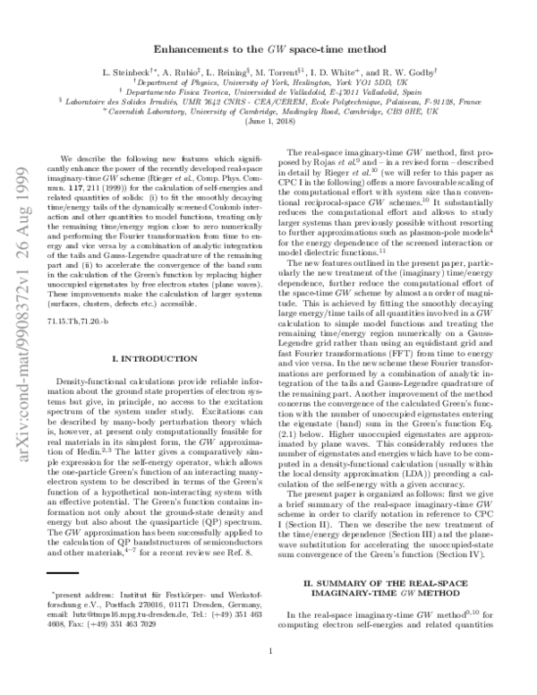 (PDF) Enhancements to the GW space-time method | lucia reining ...