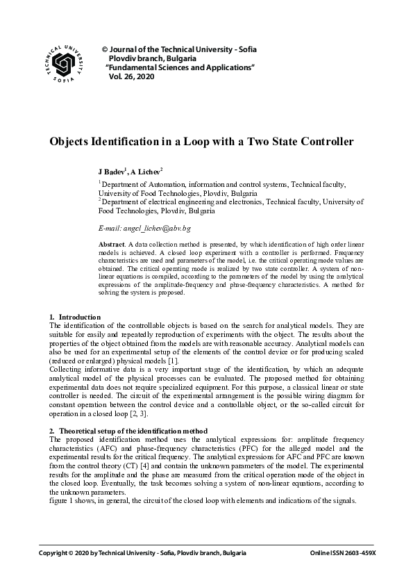 (PDF) Objects Identification in a Loop with a Two State Controller