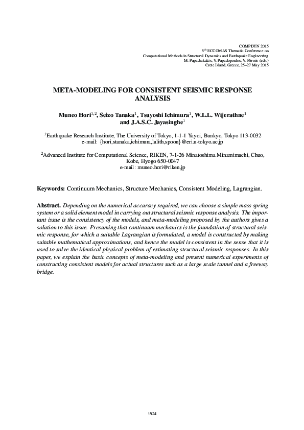 (PDF) Meta-Modeling for Consistent Seismic Response Analysis