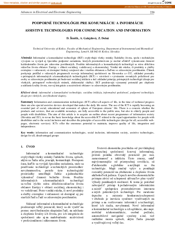 (PDF) Assistive Technologies for Communication and Information