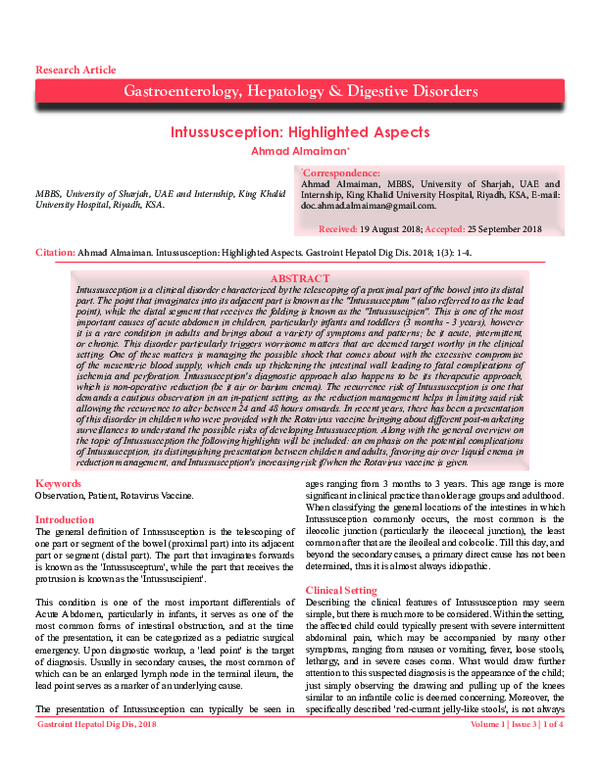 (PDF) Intussusception: Highlighted Aspects