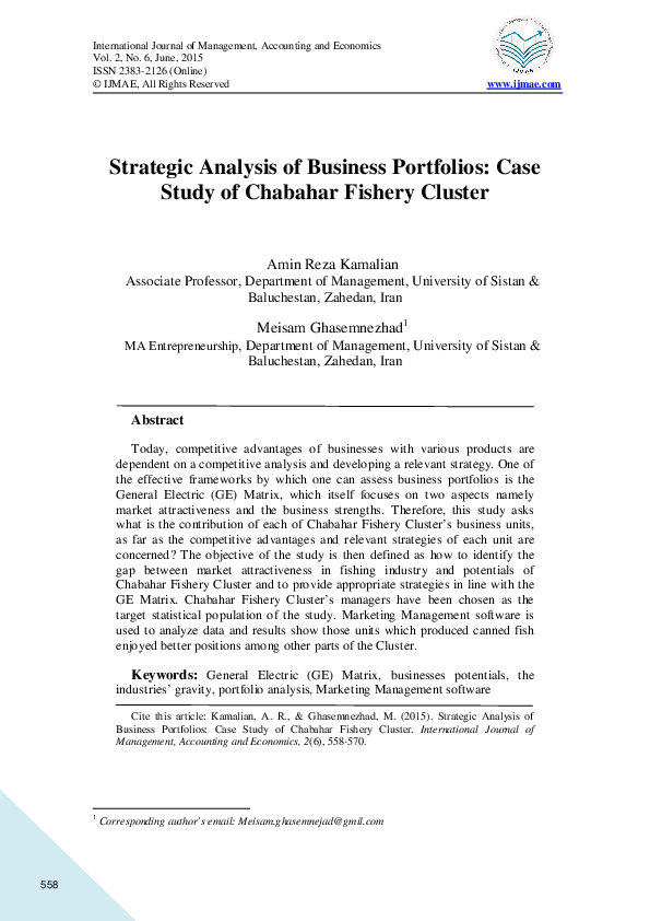 (PDF) Strategic Analysis of Business Portfolios: Case Study of Chabahar Fishery Cluster