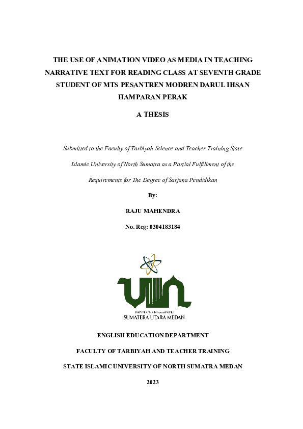 (DOC) A THESIS RAJU MAHENDRA THE USE OF ANIMATION VIDEO AS MEDIA IN TEACHING NARRATIVE TEXT FOR ...