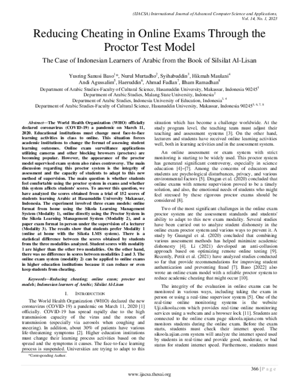 (PDF) Reducing Cheating in Online Exams Through the Proctor Test Model