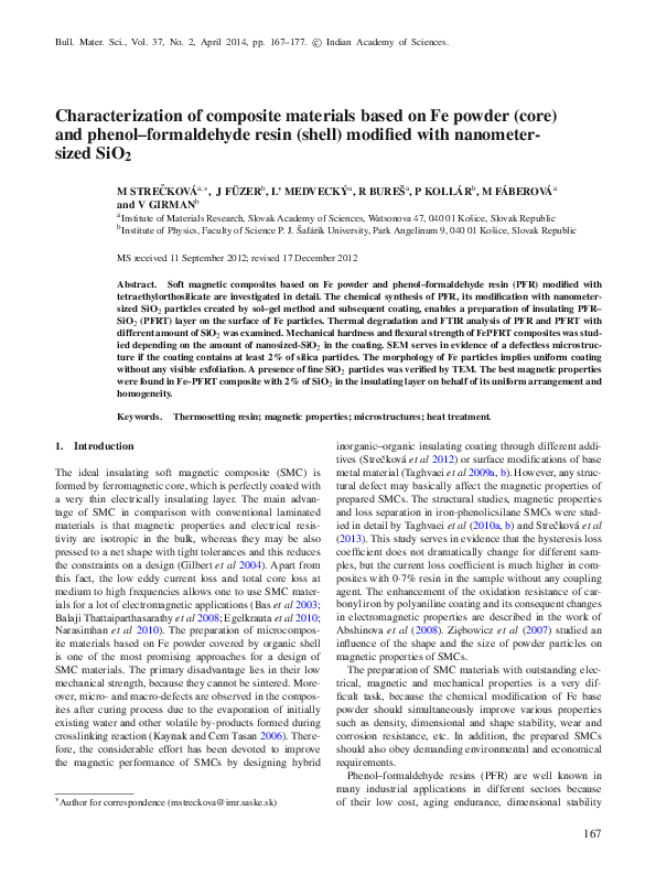 (PDF) Characterization of composite materials based on Fe powder (core) and phenol–formaldehyde ...